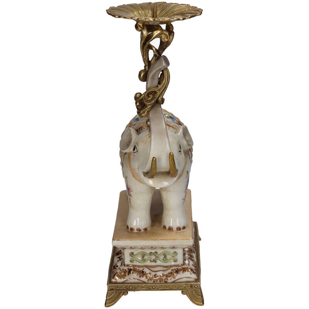 Porcelain Elephant Brass Candle Holder, Animal Candlestick, Hollywood ...
