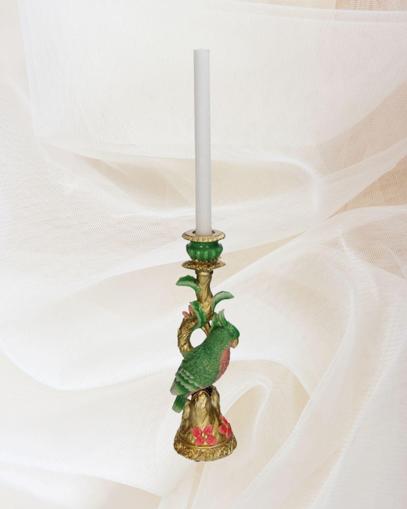 Hollywood Regency Parrot Candle Holder, Bird Candlestick, Green Pink ...