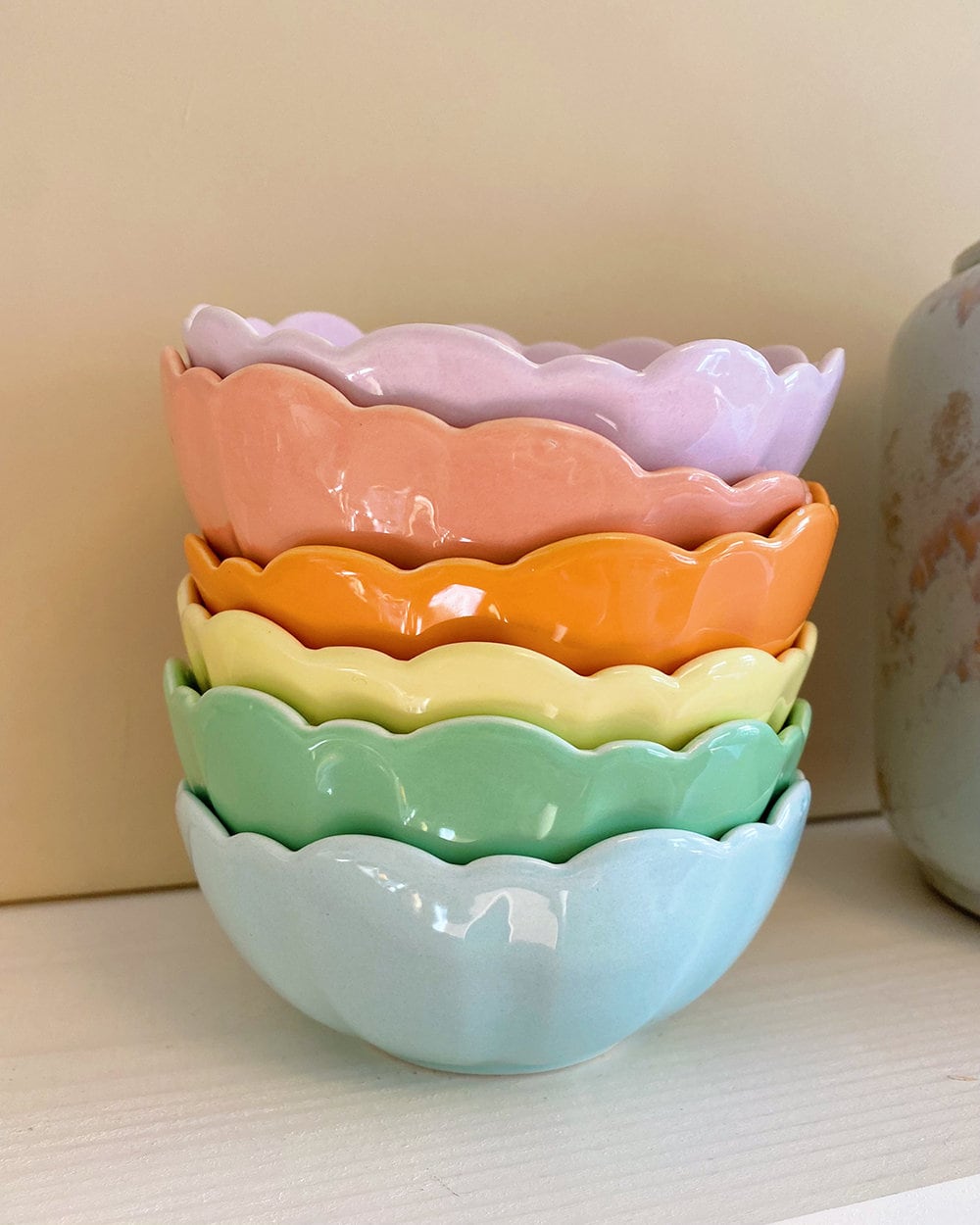 Bol ondulé, bol festonné pastel, lilas, rose, bleu, vert, jaune, orange ...