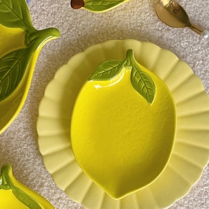 Lemon Ceramic Serving Bowl, Plate, Citrus Tableware, Yellow Fruit Theme ...