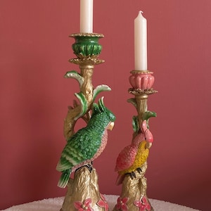 Hollywood Regency Parrot Candle Holder, Bird Candlestick, Green Pink Gold Glam Decor, Luxury ...