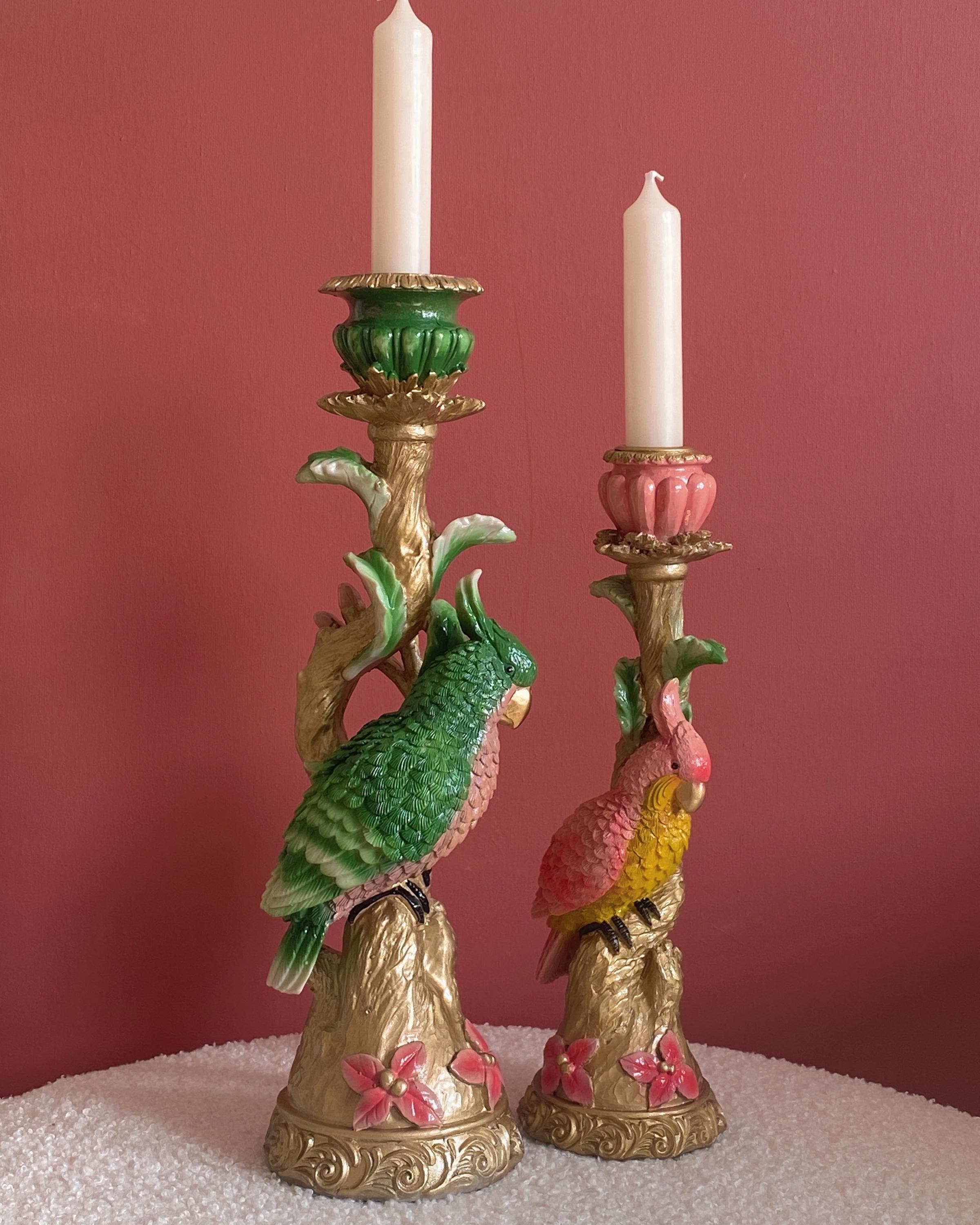 Hollywood Regency Parrot Candle Holder, Bird Candlestick, Green Pink ...