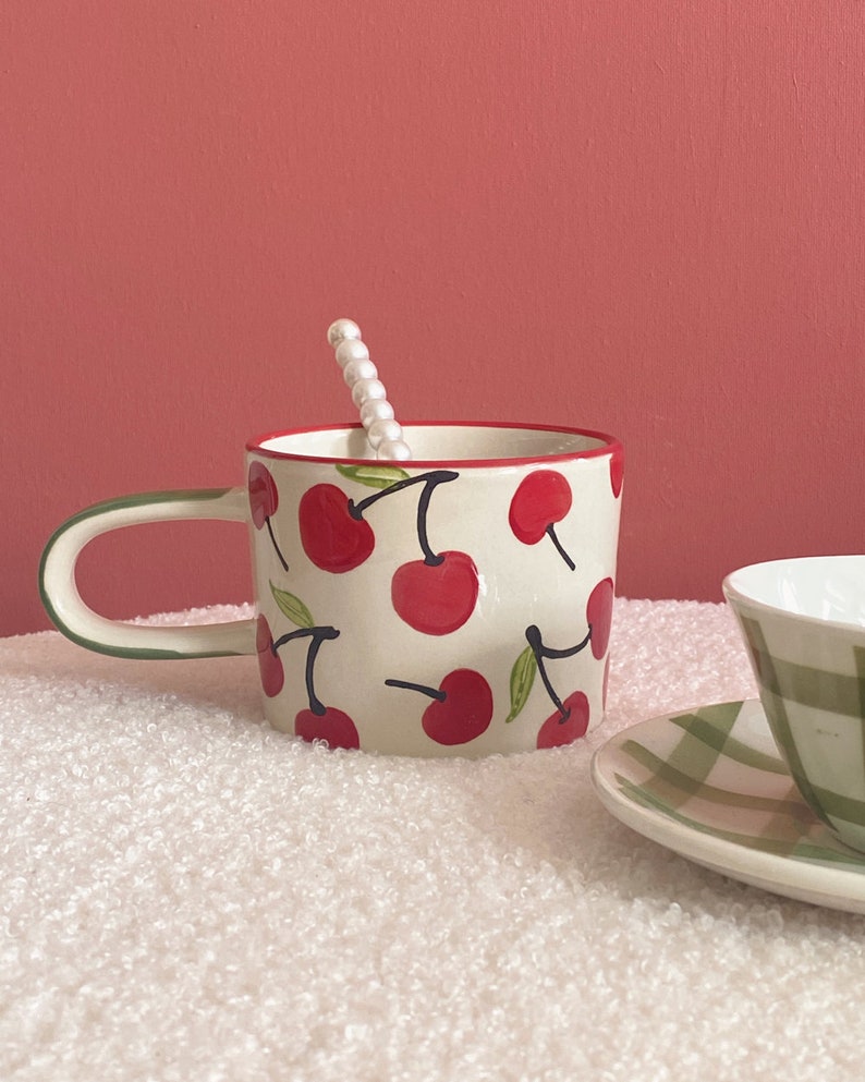 Cherry Mug, Hand Painted, Coffee, Tea, Charming, Cute, Adorable, Sweet ...
