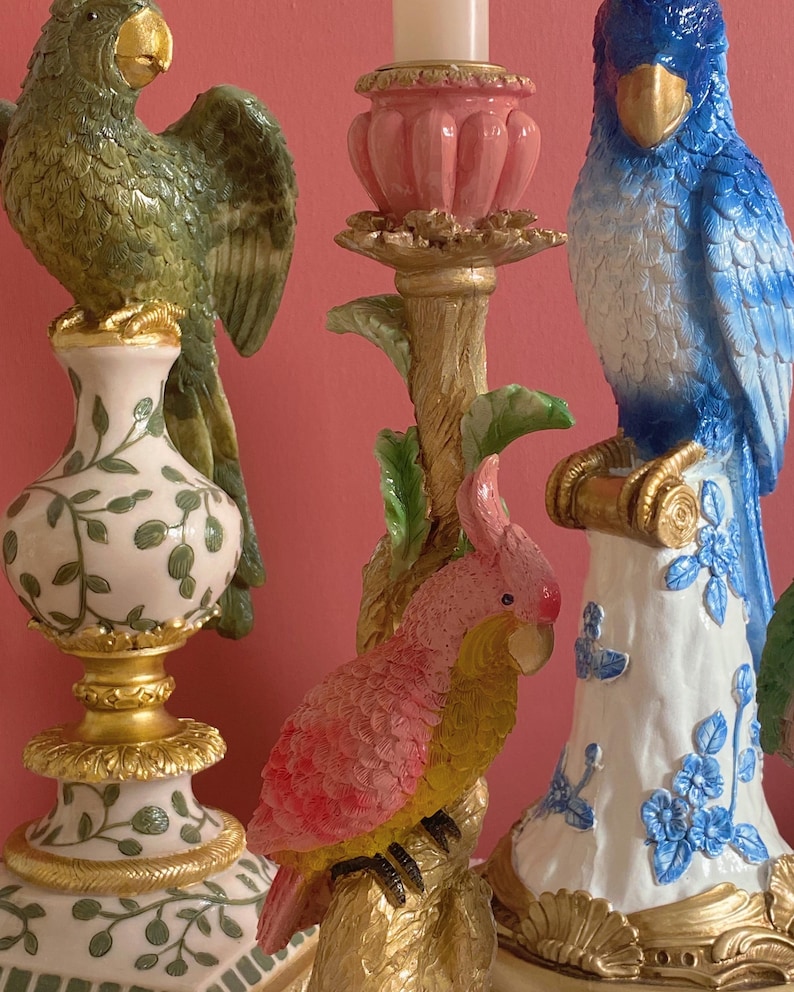 Hollywood Regency Pink Parrot Candle Holder, Bird Candlestick, Pink ...