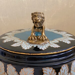 Brass Lion Opulent Porcelain Box, Trinket, Jewelry Box, Keepsake, Luxe ...