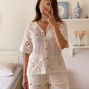 Desert Chic Crochet Matching Set, 100% Cotton, Beige Blouse, Shorts ...