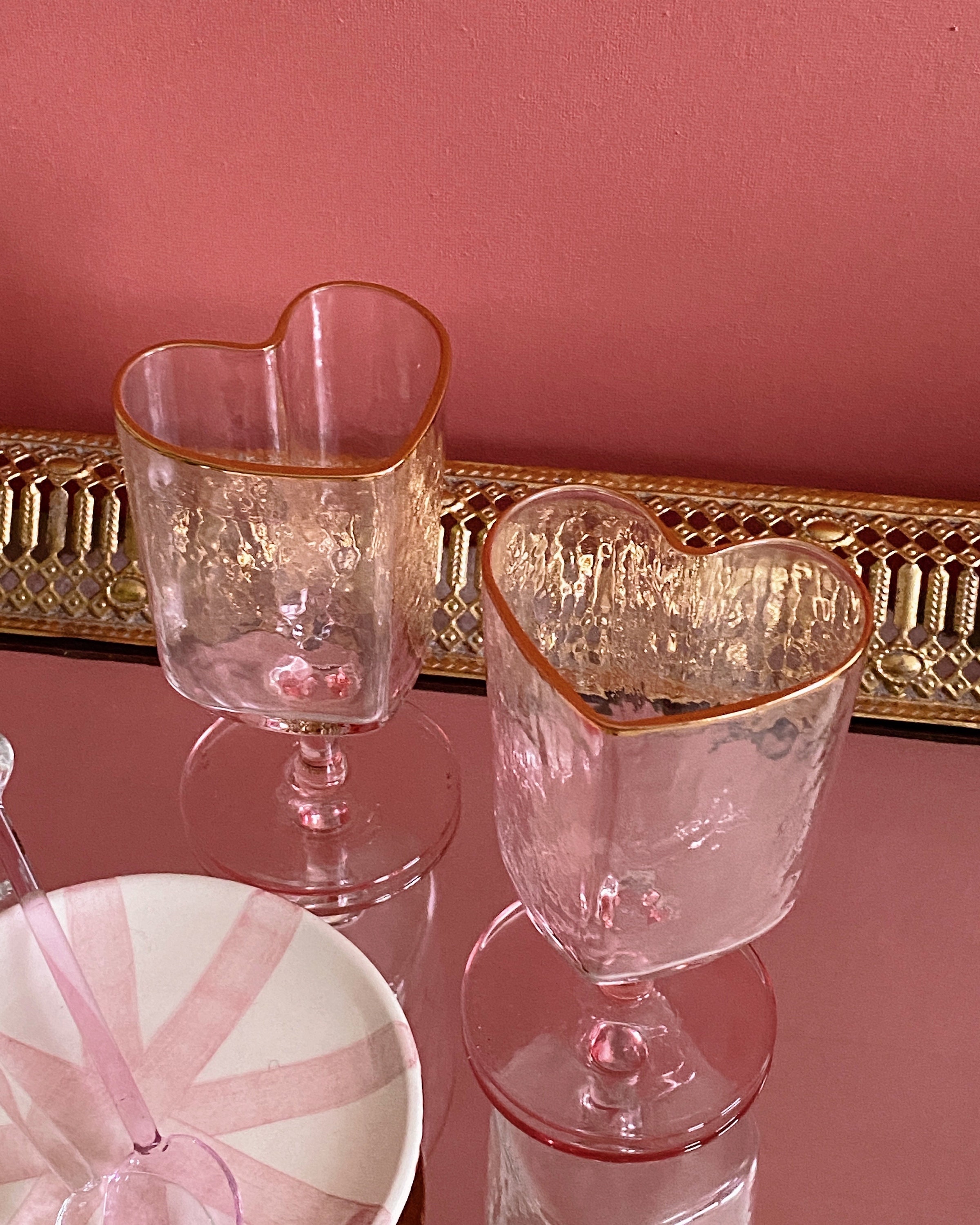 Pink Heart Wine Glass With Gold Rim, Coquette, Aesthetic, Handmade ...