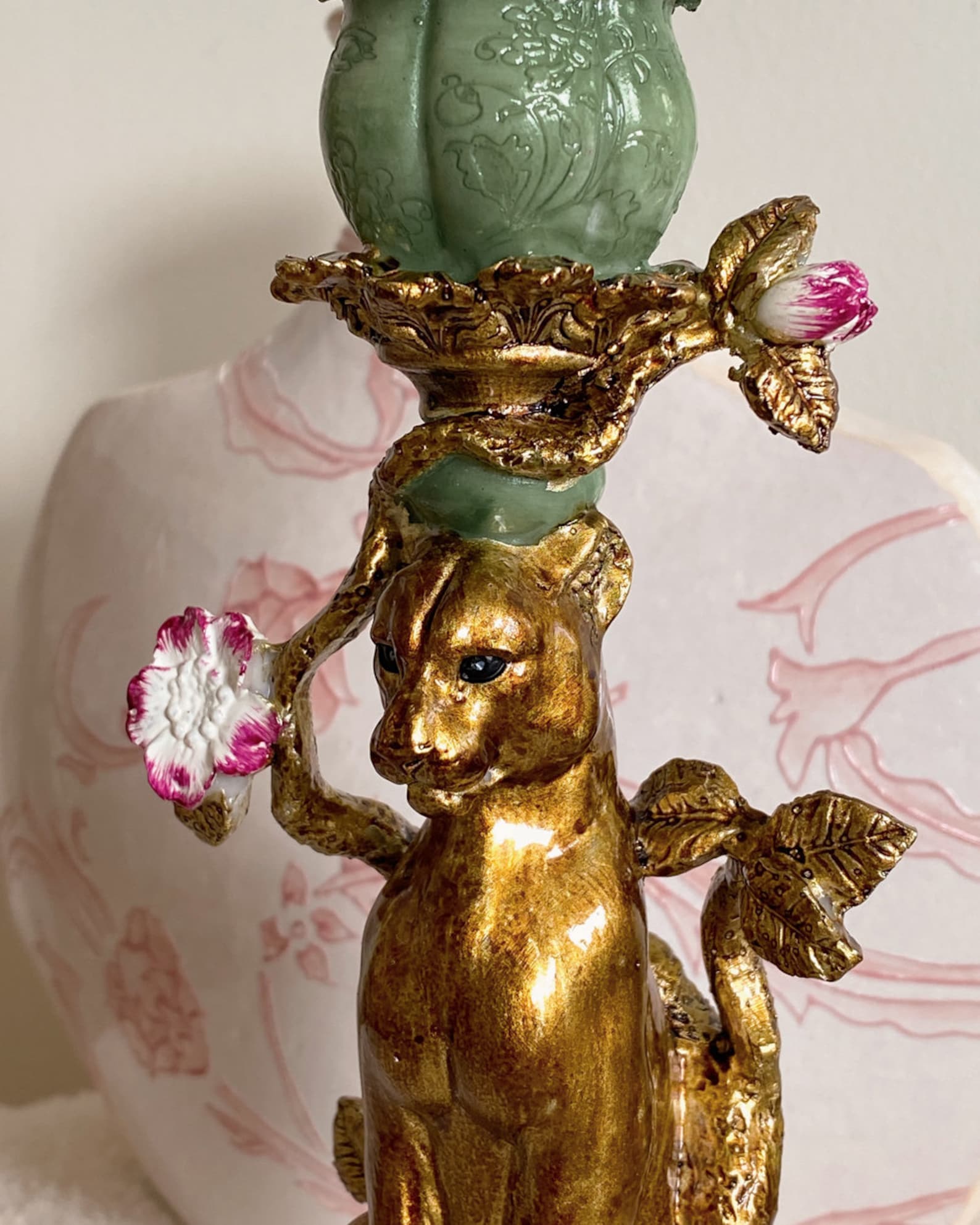 Hollywood Regency Gold Leopard Candle Holder, Wild Cat, Panther Candle ...