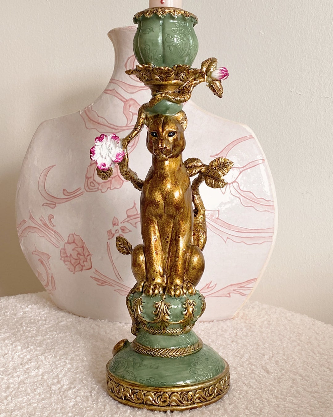 Hollywood Regency Gold Leopard Candle Holder, Wild Cat, Panther Candle ...