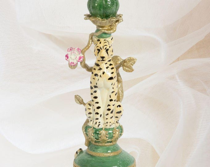 Hollywood Regency Leopard Candle Holder, Wild Cat, Panther Candle Stick ...