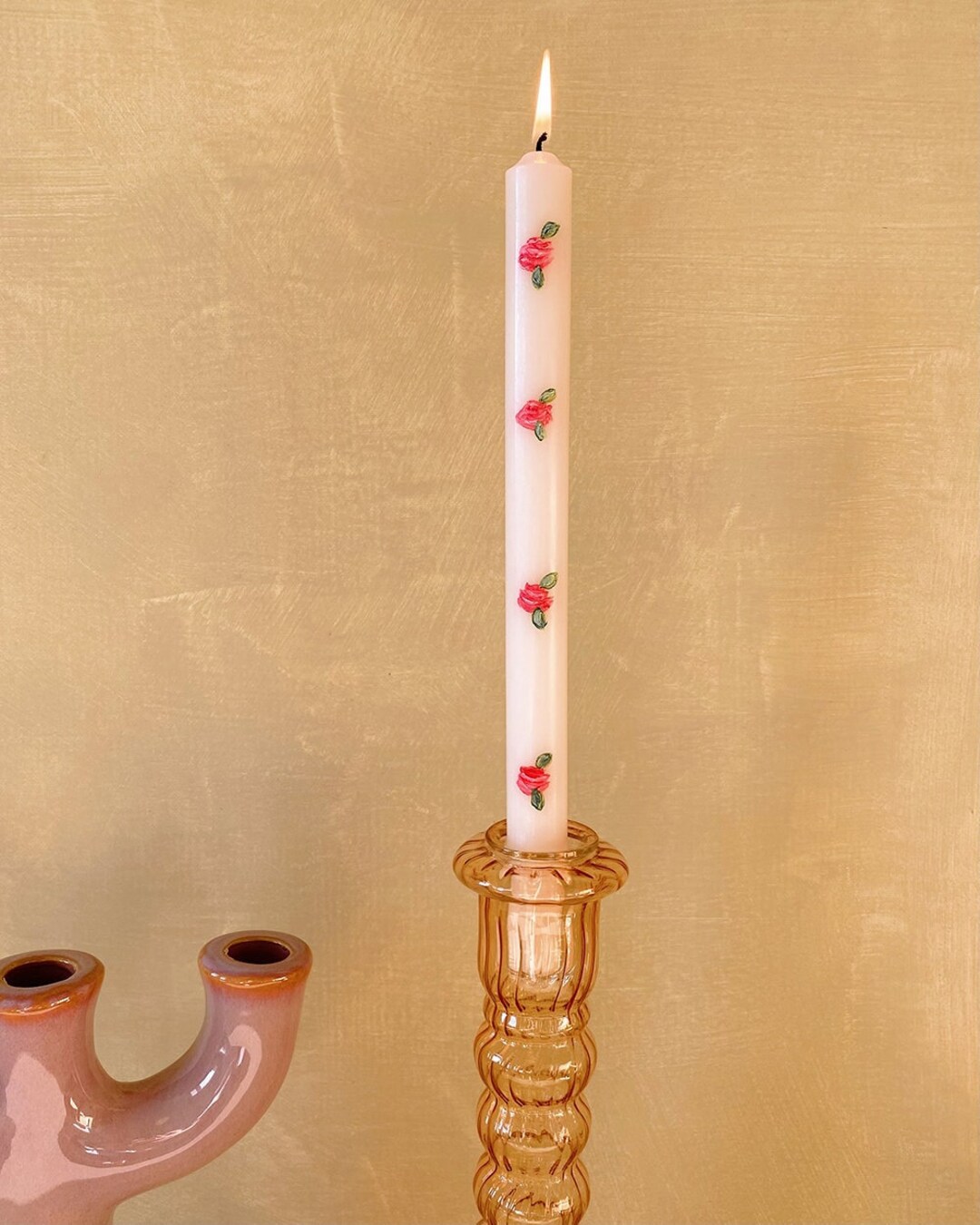 Hand Painted Rose Candle, Red Rose Flower Candle, Hand Painted Candle ...