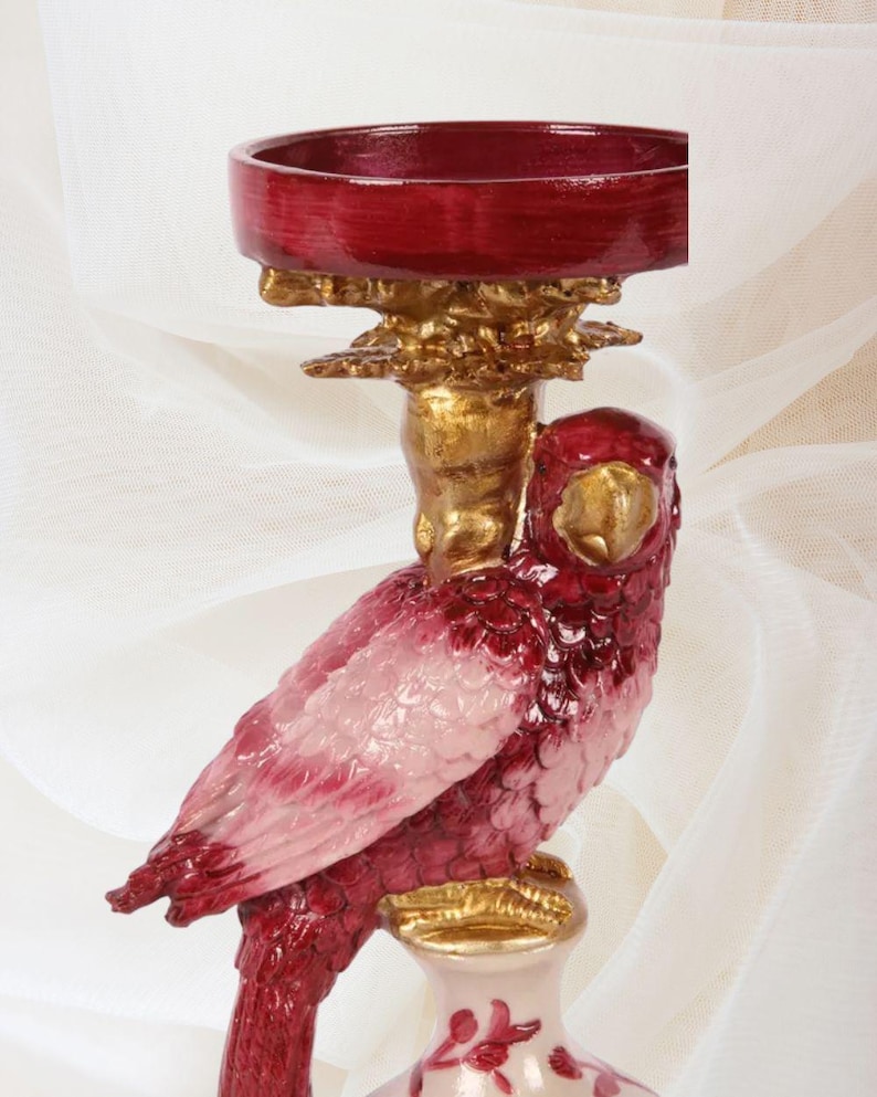Garnet Gold Parrot Candle Holder, Bird Candlestick, Hollywood Regency ...