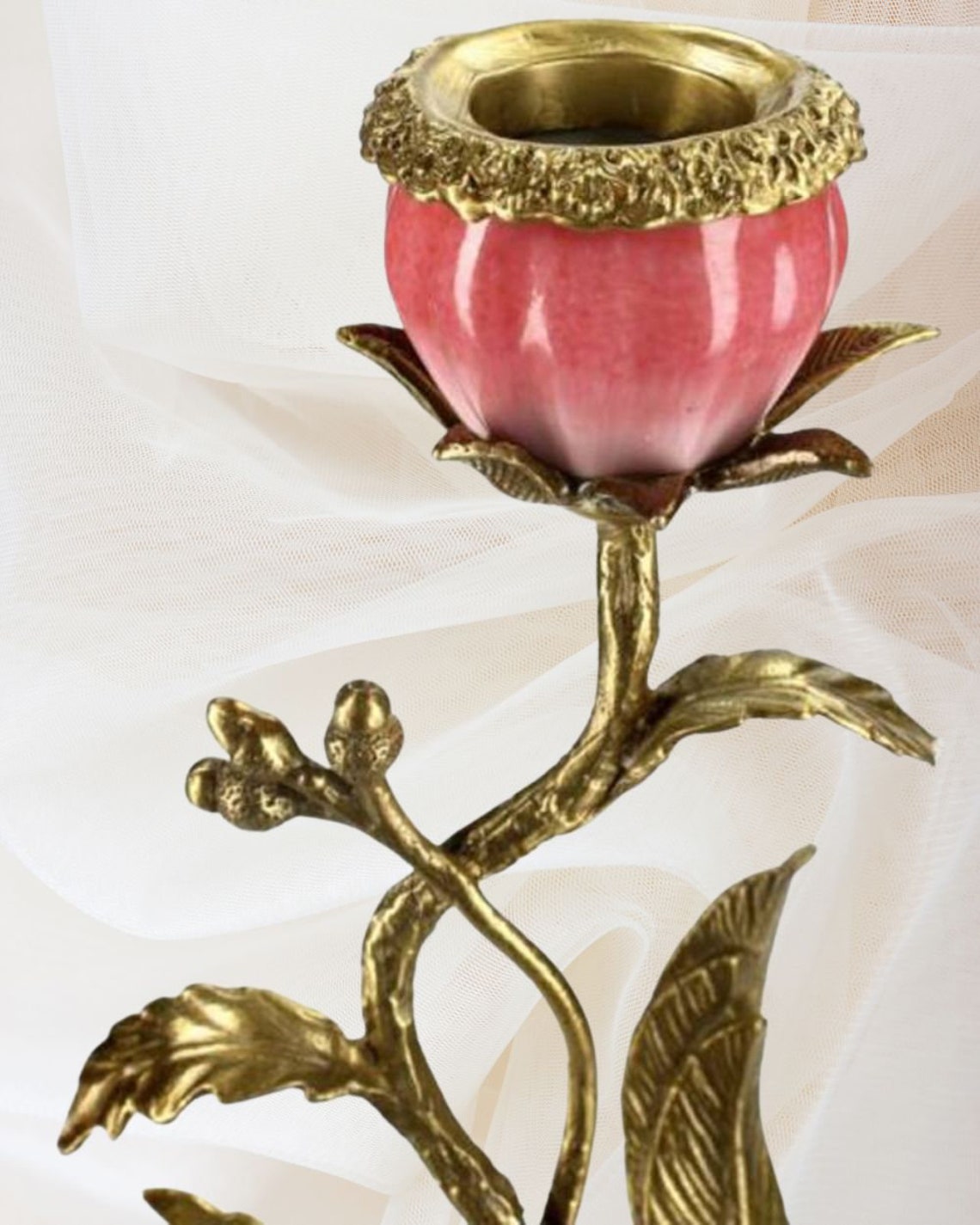 Porcelain Pink Parrot Brass Candle Holder, Bird Candle Holder, Parrot ...