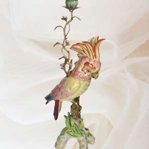 Porcelain Pink Cockatoo Brass Candle Holder, Bird Candle Holder, Parrot ...