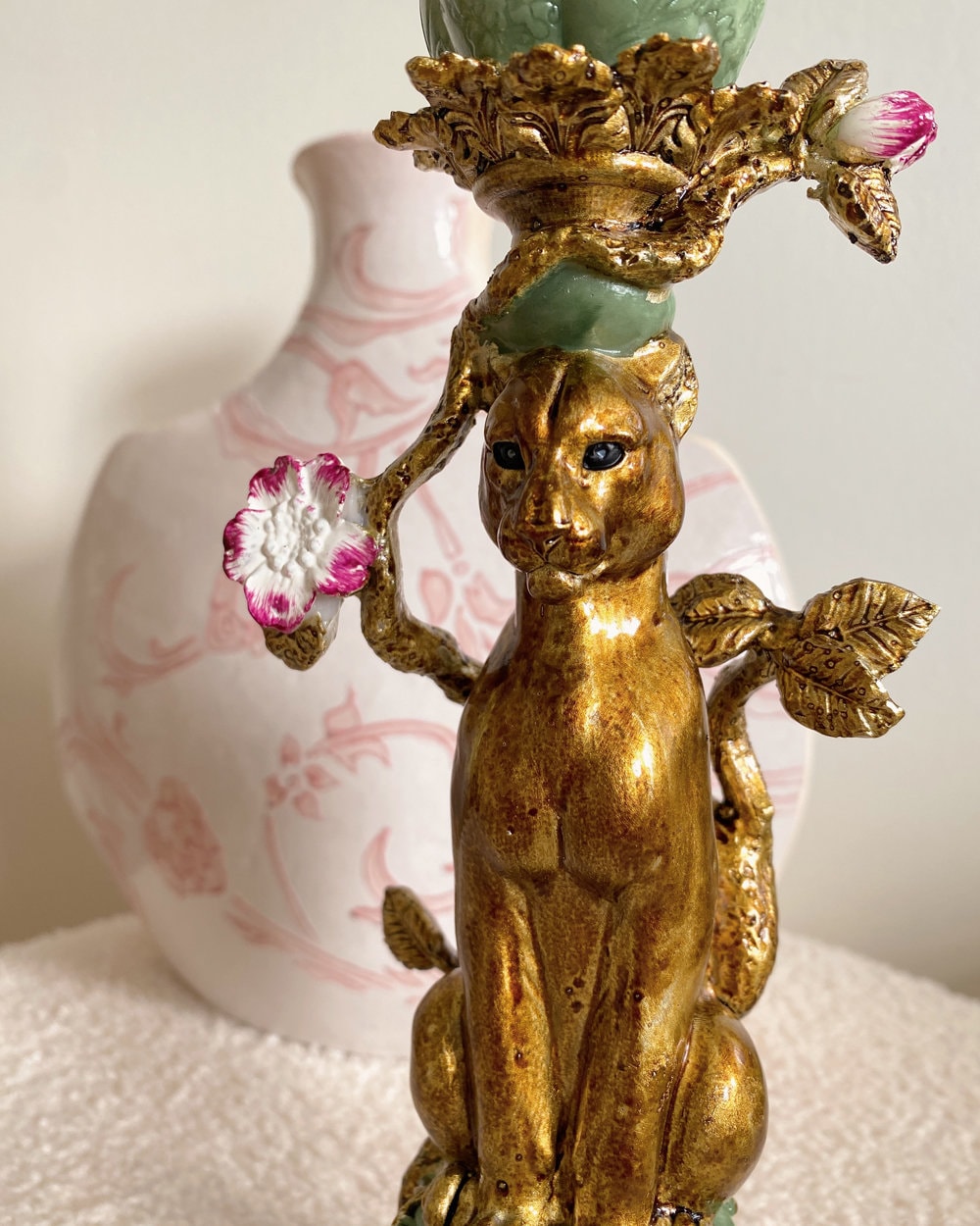 Hollywood Regency Gold Leopard Candle Holder, Wild Cat, Panther Candle ...