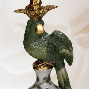 Chic Green Gold Parrot Candle Holder, Bird Candlestick, Hollywood Regency, Glam Decor, Luxury ...