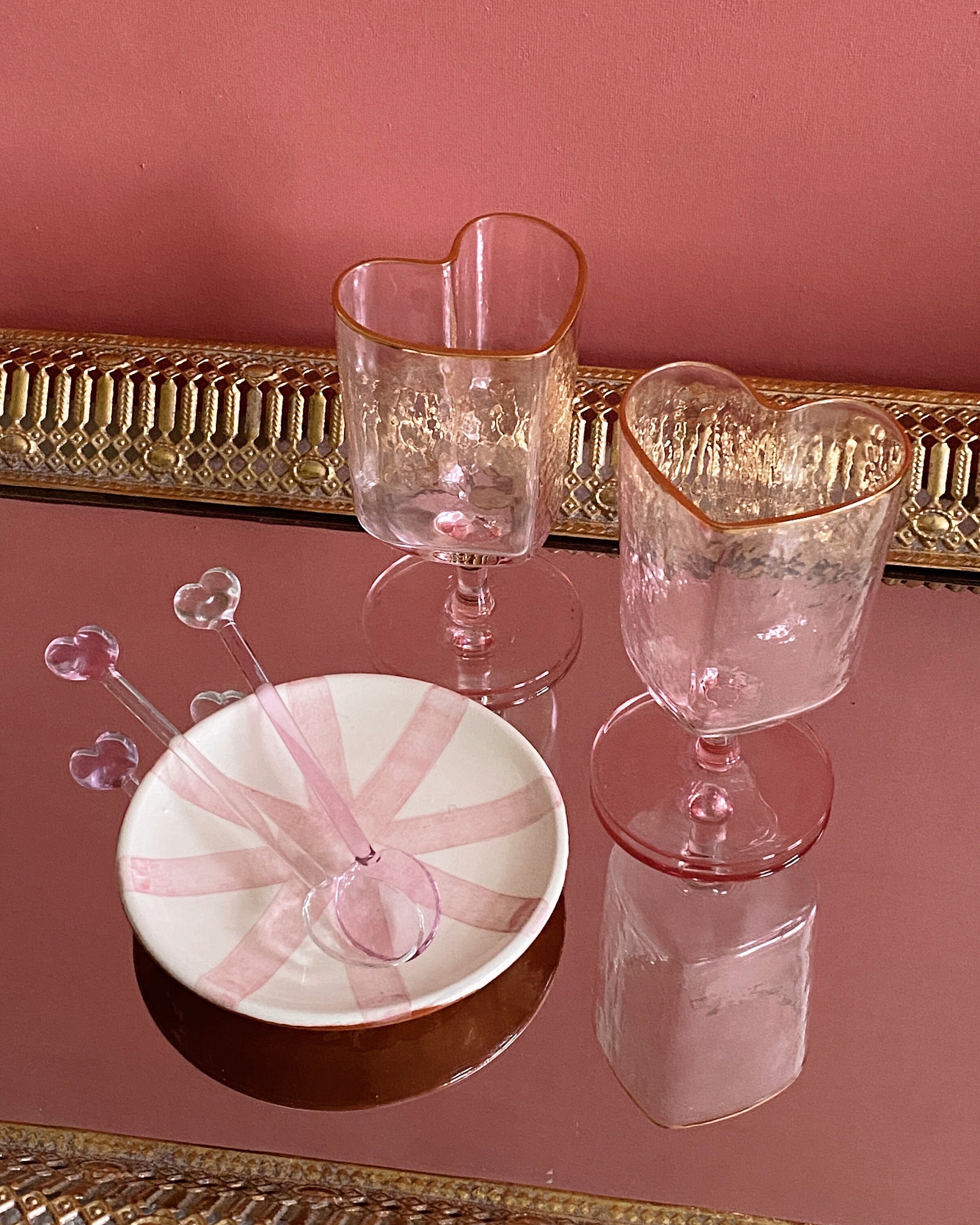 Pink Heart Wine Glass With Gold Rim, Coquette, Aesthetic, Handmade ...