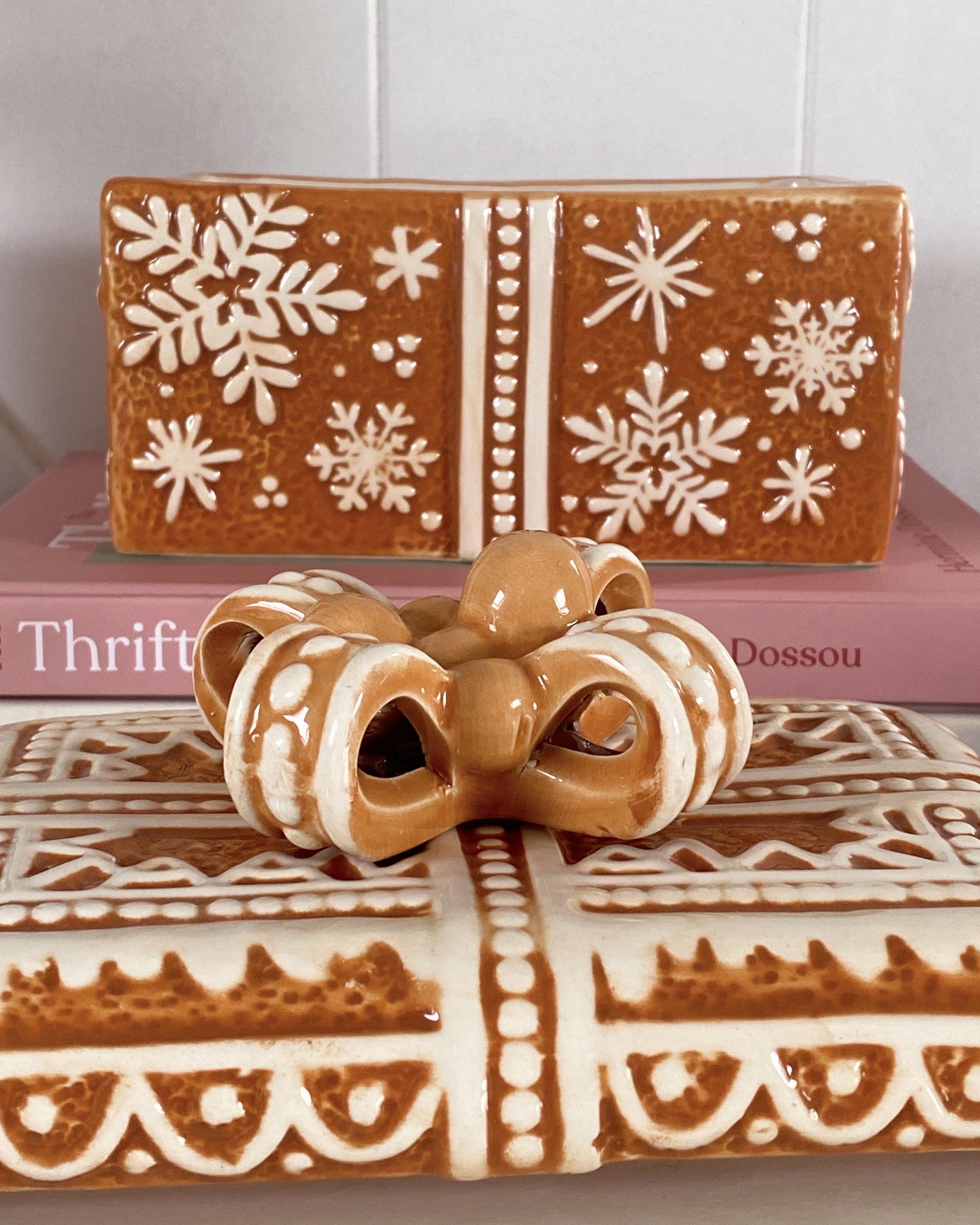 Cottage Kitchen Gingerbread Ceramic Storage Jar, Cookie Jar With Bow ...