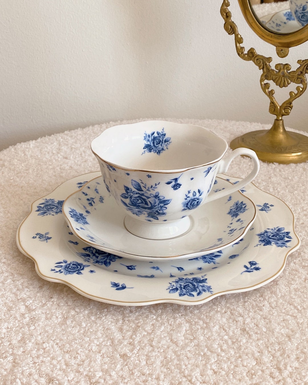 Royal Blue Rose Floral Porcelain Breakfast Set, Charming, Enchanting ...