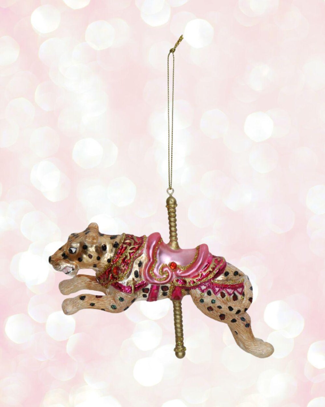 Circus Leopard Pink Carousel Ornament, Panther Christmas Bauble ...