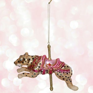 Circus Leopard Pink Carousel Ornament, Panther Christmas Bauble ...
