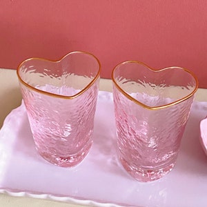 Pink Heart Longdrink Glass With Gold Rim, Coquette, Aesthetic, Handmade ...