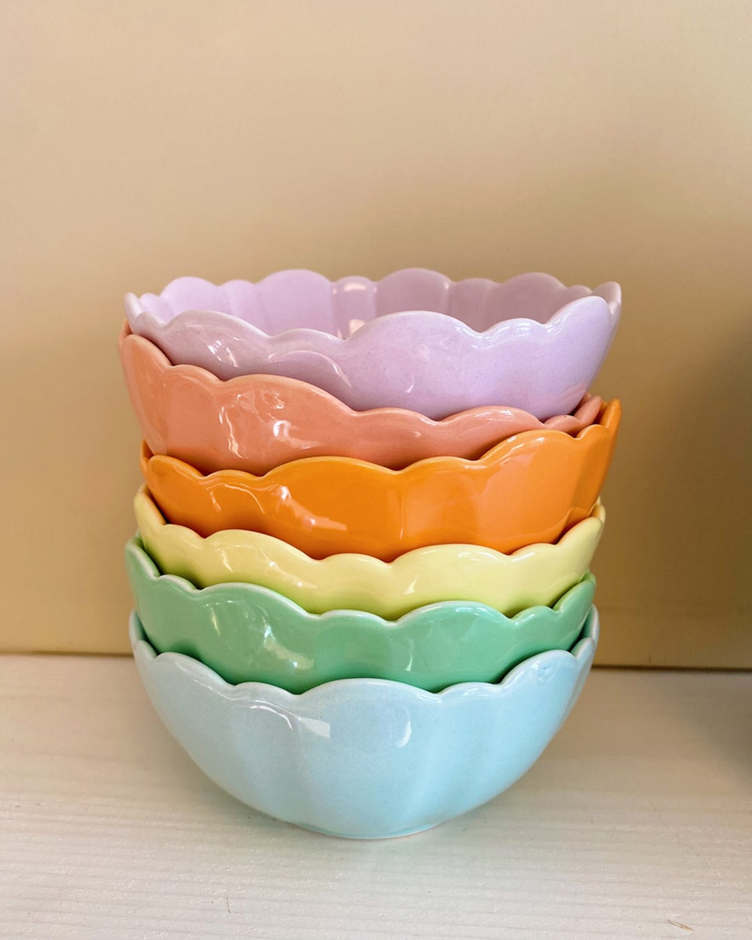 Wavy Bowl, Pastel Scalloped Bowl, Lilac, Pink, Blue, Green, Yellow ...