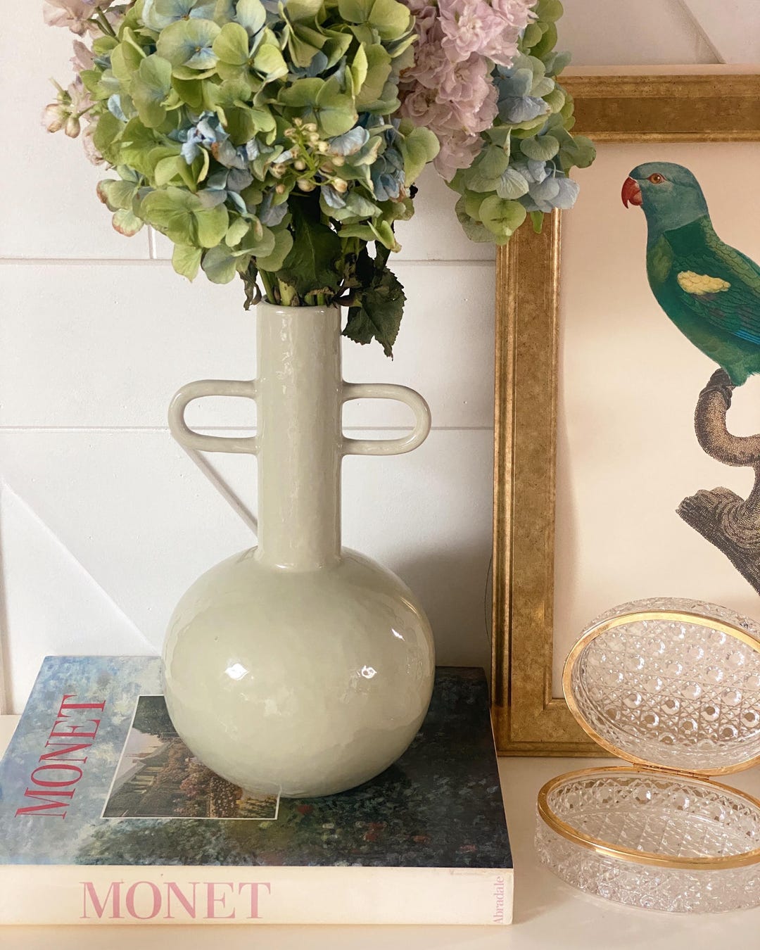 Salon Vase, Ceramic Flower Vase, Soft Mint Green, Crisp White Pottery ...