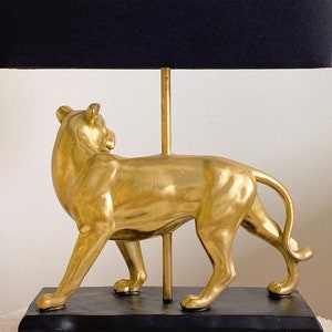 Gold Leopard Table Lamp With Black Shade, Panther, Wild Cat, Animal ...