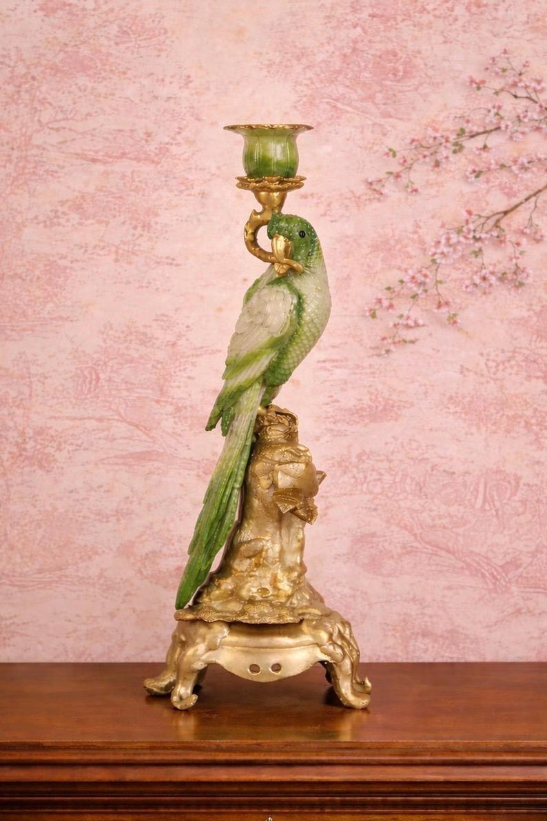 Hollywood Regency Jardin Green Parrot Candle Holder, Bird Candlestick ...