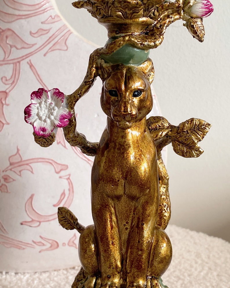 Hollywood Regency Gold Leopard Candle Holder, Wild Cat, Panther Candle ...