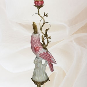 Porcelain Pink Parrot Brass Candle Holder, Bird Candle Holder, Parrot ...