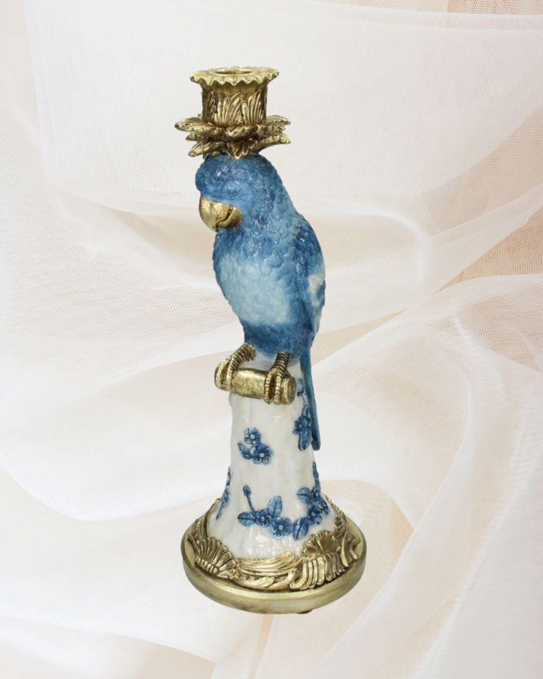 Blue White Parrot Candle Holder, Bird Candlestick, Hollywood Regency ...