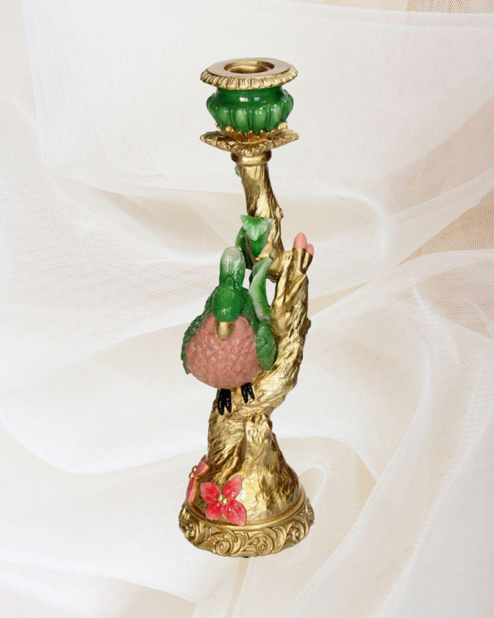 Hollywood Regency Parrot Candle Holder, Bird Candlestick, Green Pink ...