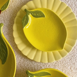 Lemon Ceramic Serving Bowl, Plate, Citrus Tableware, Yellow Fruit Theme ...
