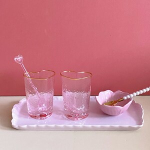 Pink Heart Longdrink Glass With Gold Rim, Coquette, Aesthetic, Handmade ...