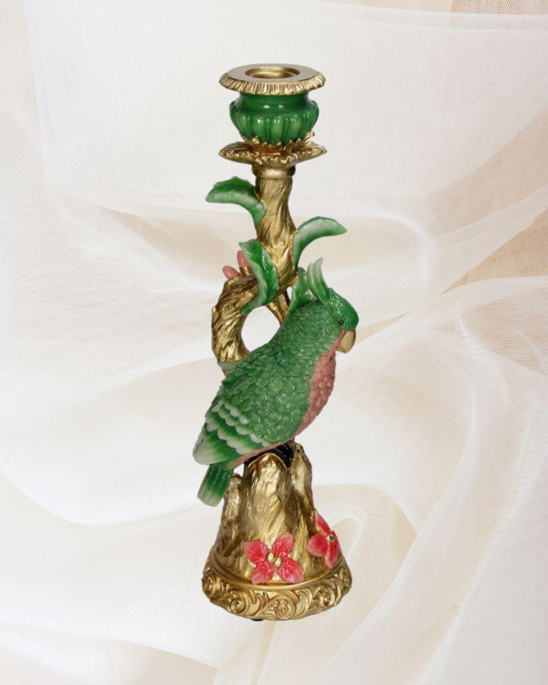 Hollywood Regency Parrot Candle Holder, Bird Candlestick, Green Pink ...