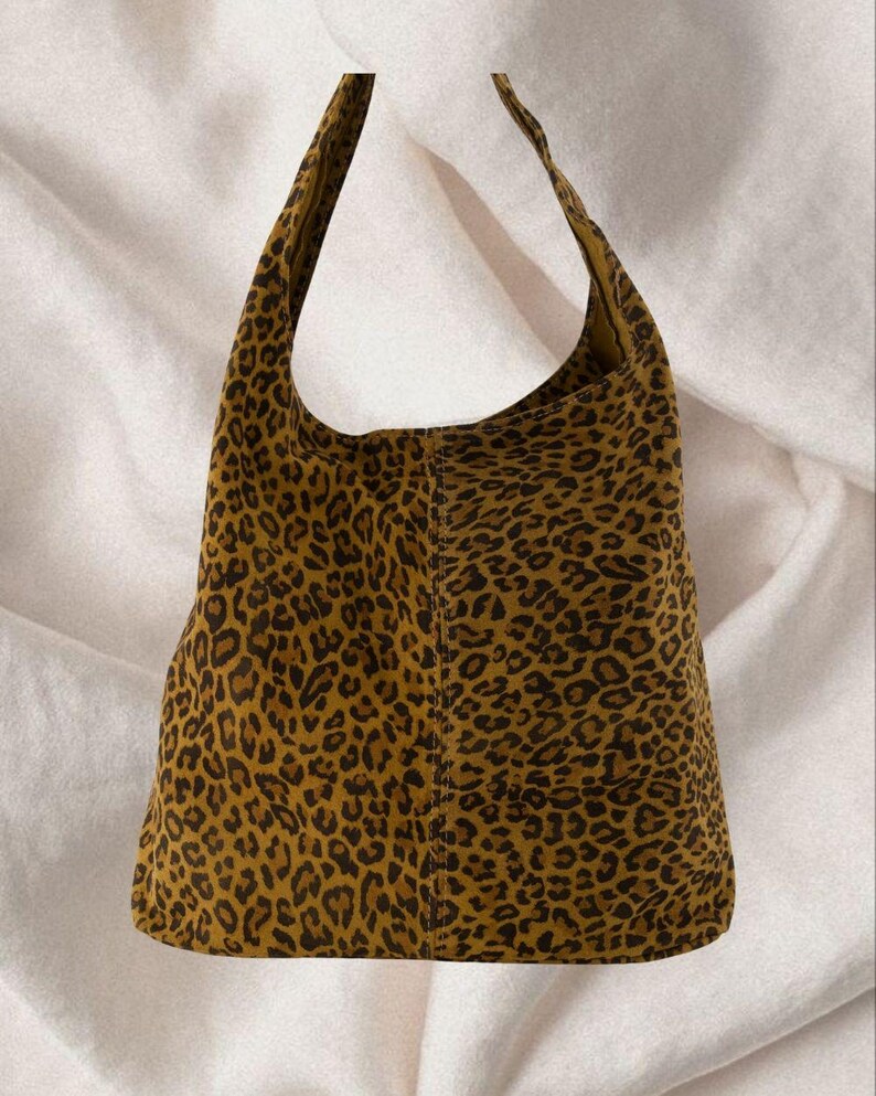 Suede Leopard Tote Bag, Leopard Print Shoulder Bag, Casual, Everyday ...