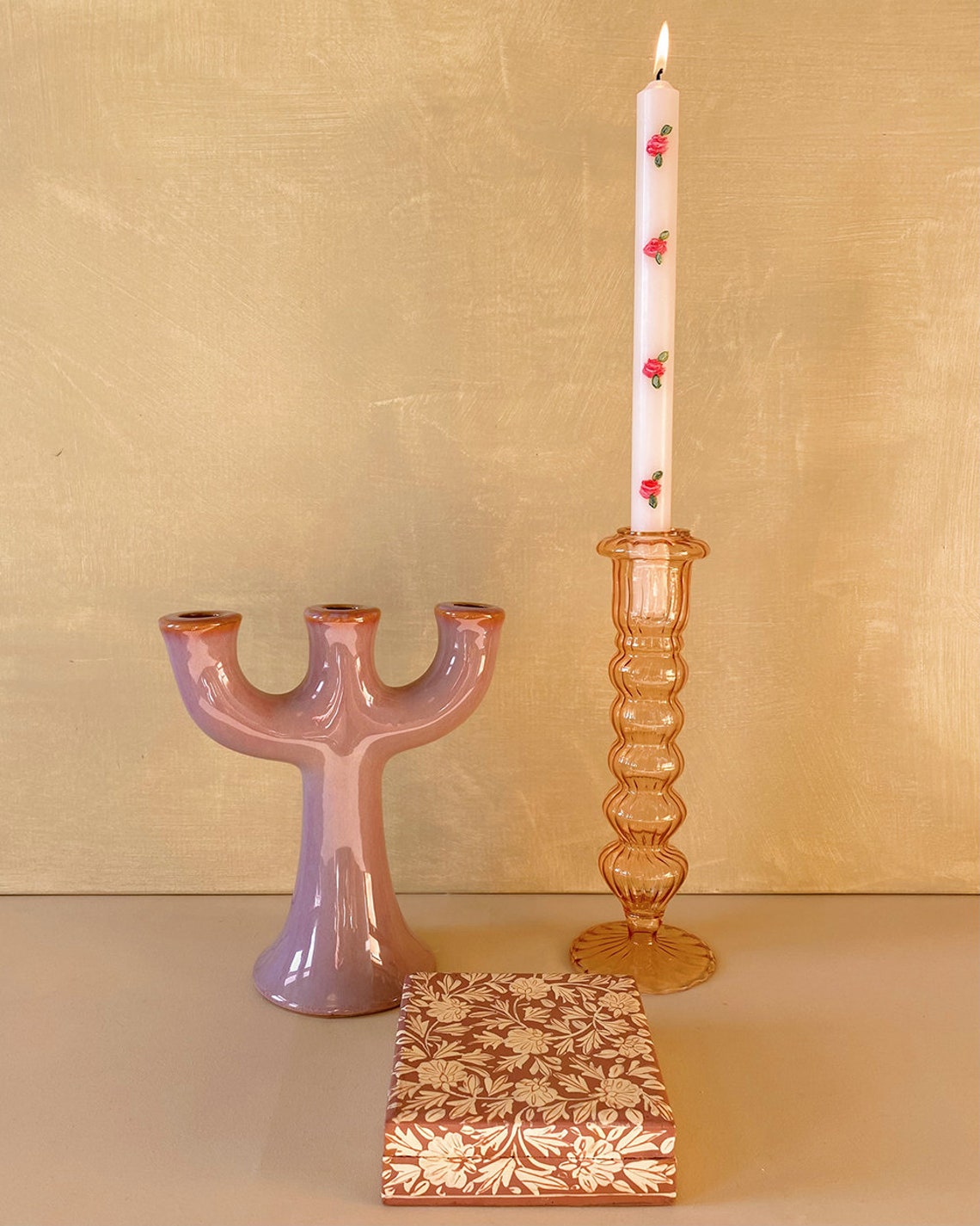 Hand Painted Rose Candle, Red Rose Flower Candle, Hand Painted Candle ...