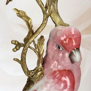 Porcelain Pink Parrot Brass Candle Holder, Bird Candle Holder, Parrot ...