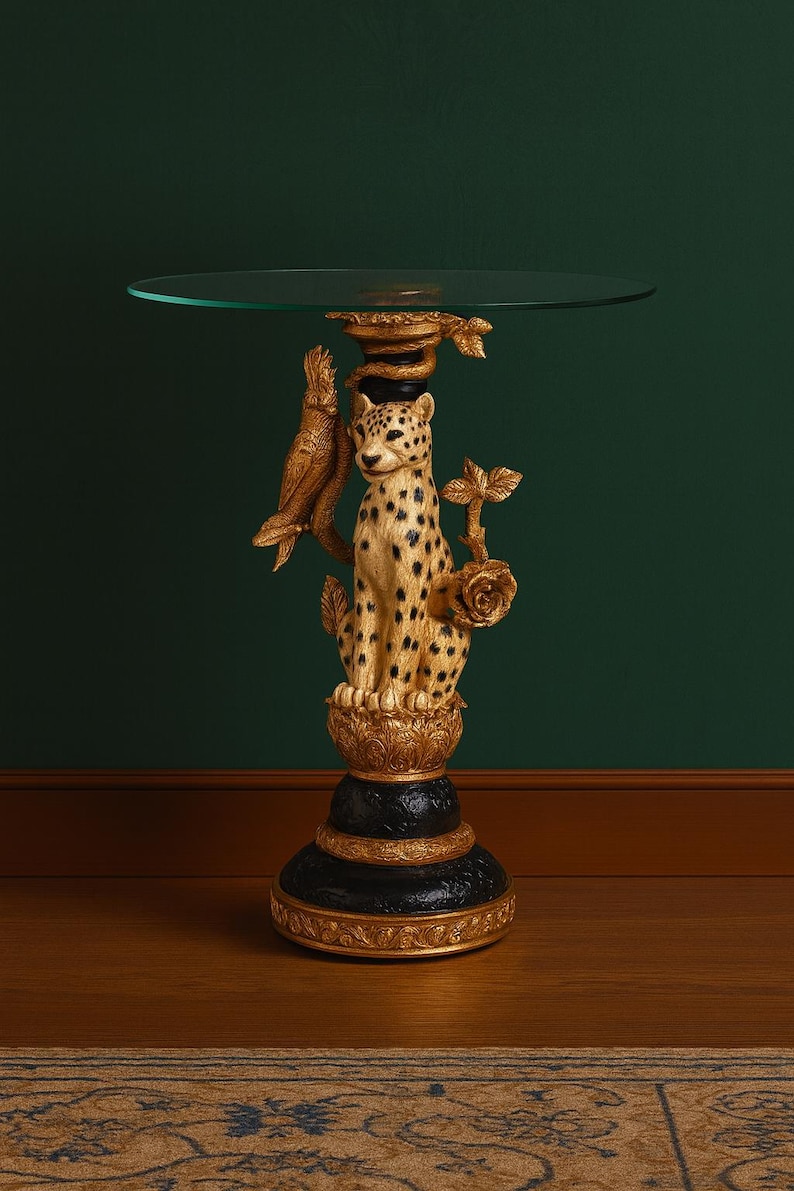 Hollywood Regency Leopard Glass Side Table, Unique Coffee Table, Exotic ...