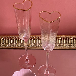 Pink Heart Champagne Glass With Gold Rim, Prosecco, Aesthetic, Handmade ...