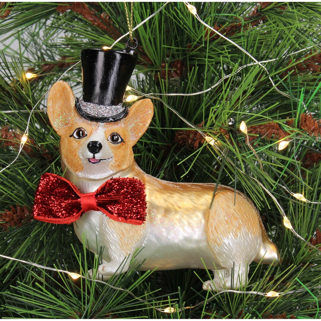Regal Corgi Ornament, Bowtied Dog Christmas Bauble, Tree Glass Hanging ...