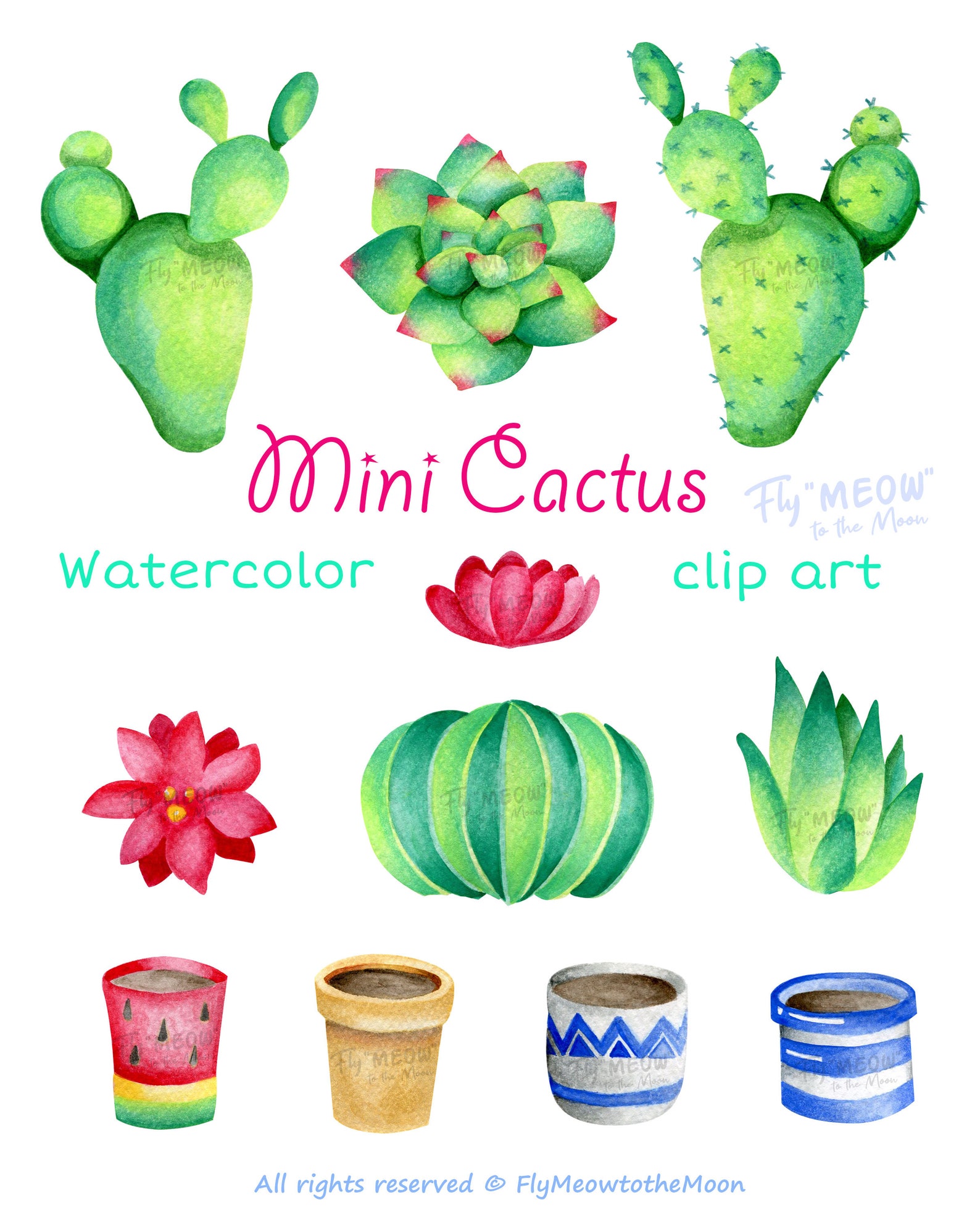 Watercolor Cactus Clip Art, Characters, Cactus, Creatures, Nursery ...