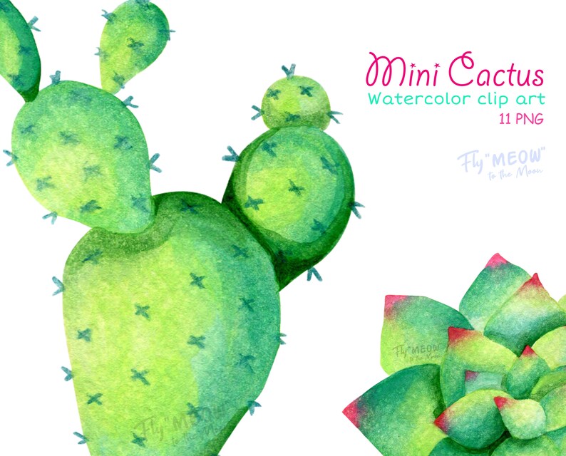 Watercolor Cactus Clip Art, Characters, Cactus, Creatures, Nursery ...