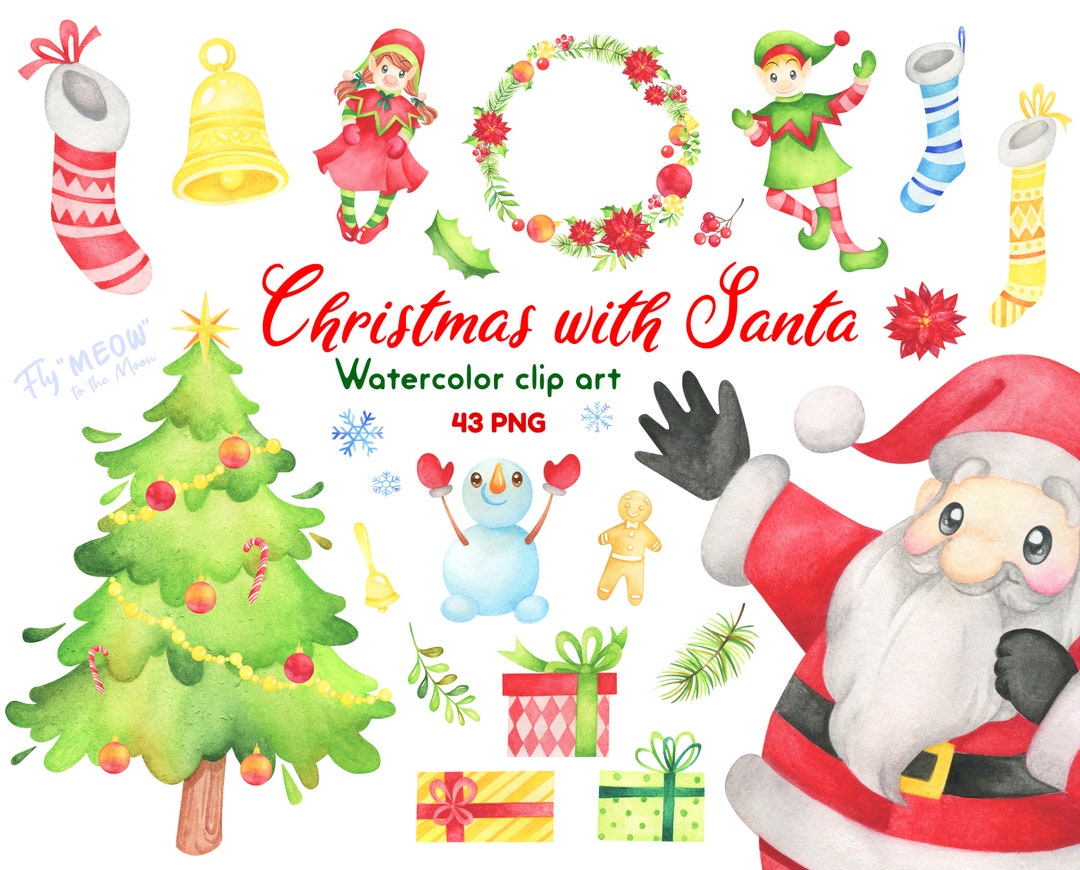 Watercolor Christmas Winter Holidays Clip Art, Santa Claus, Creatures ...