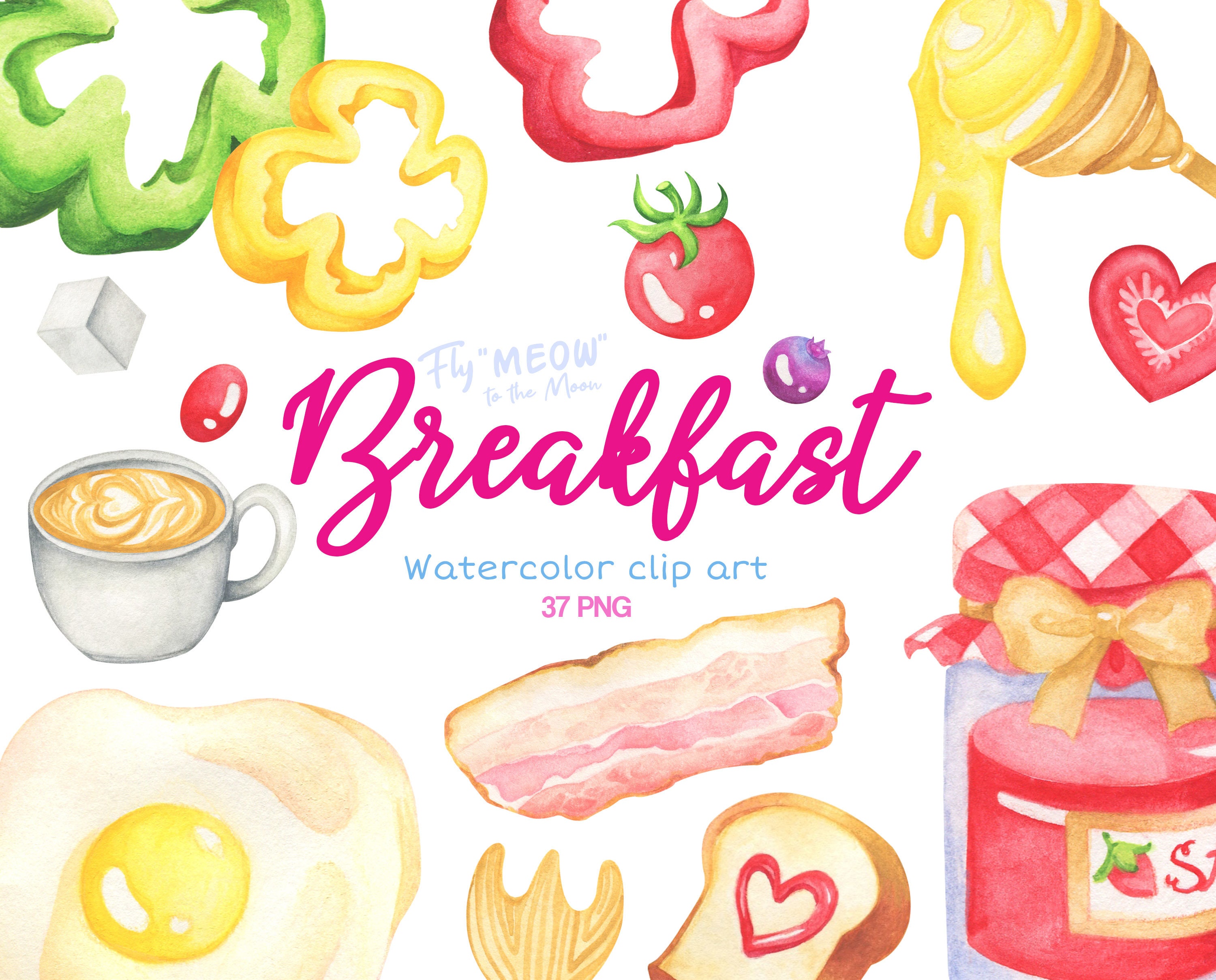 Watercolor Breakfast Clip Art Characters Creatures Nursery - Etsy