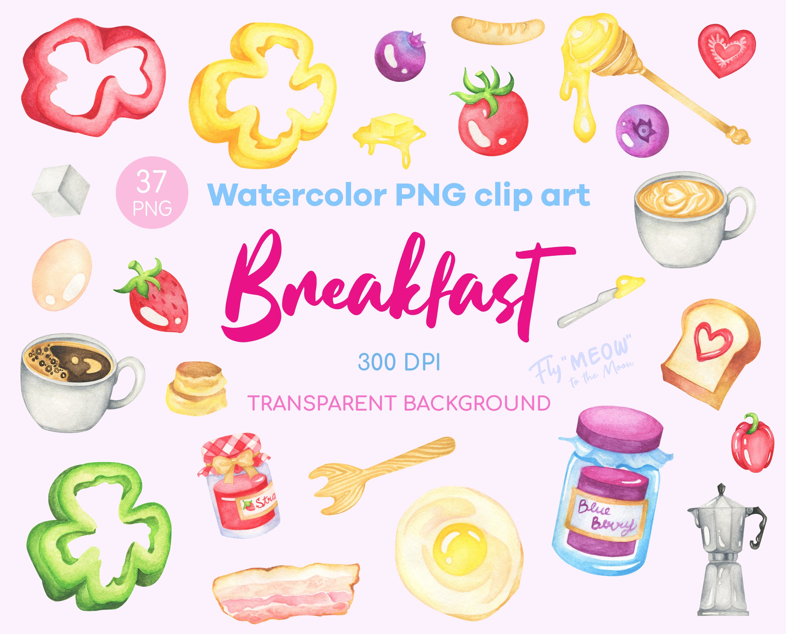 Watercolor Breakfast Clip Art, Characters, Creatures, Nursery, Baby ...