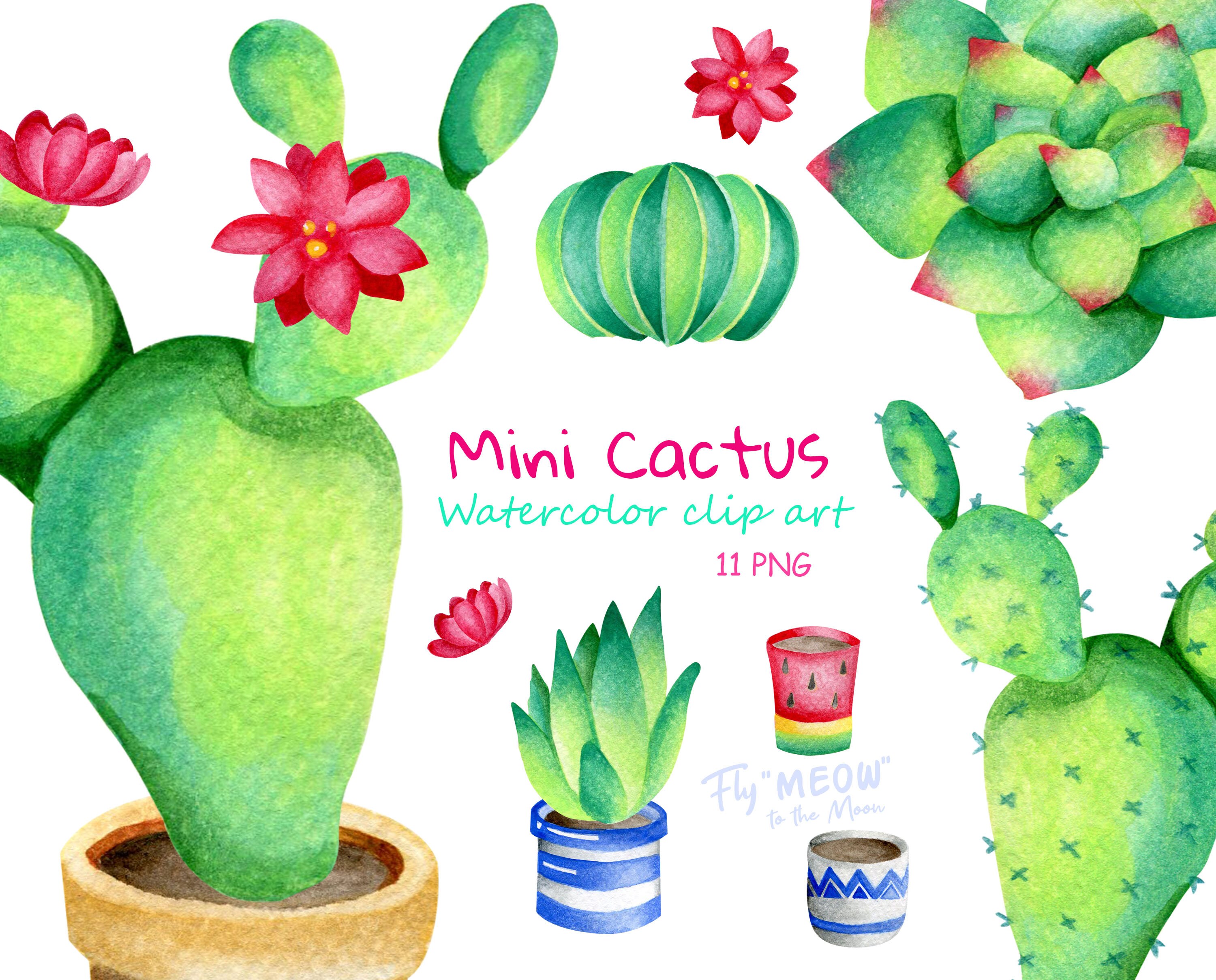 Watercolor Cactus Clip Art, Characters, Cactus, Creatures, Nursery ...