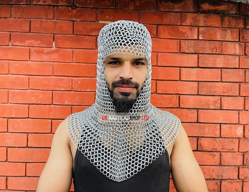 Chain Mail Coif 10mm Neck Chainmail Hood medieval Chainmail Armor Larp Sca Costume Butted ...